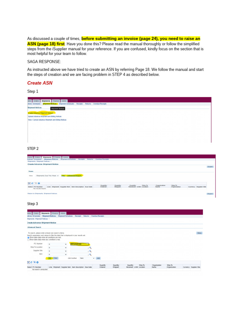 ASN and Invoices Creation Errors | PDF | Finance & Money Management
