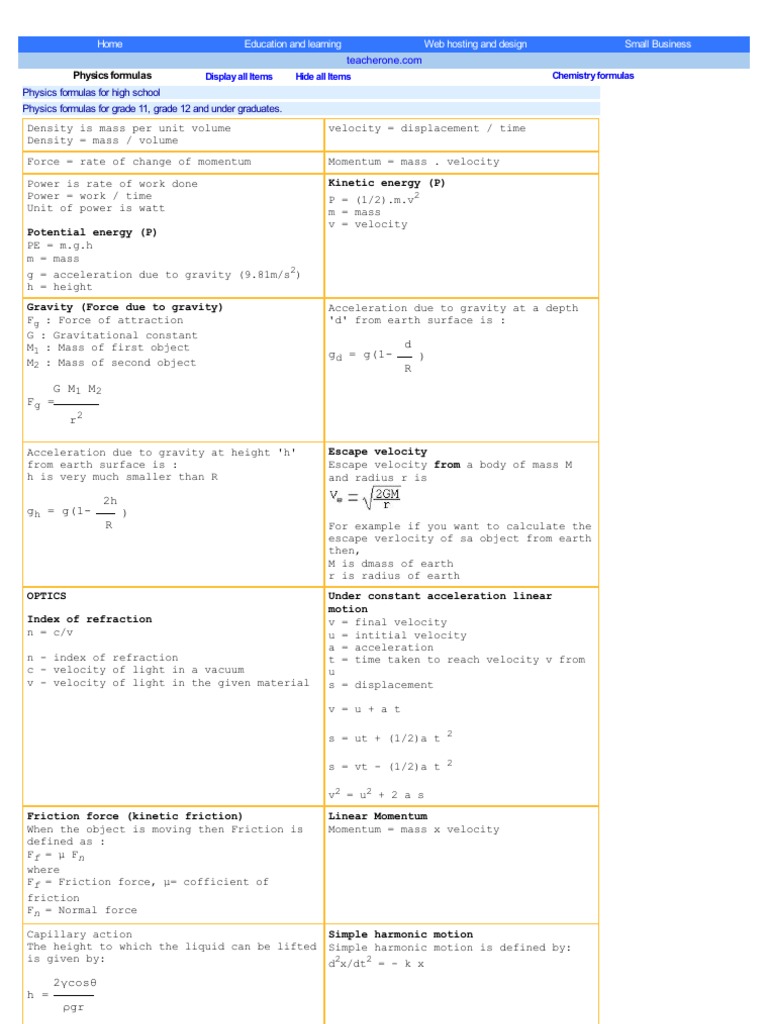 Physics Formulas: G G (1-d) R | PDF | Gases | Capacitor