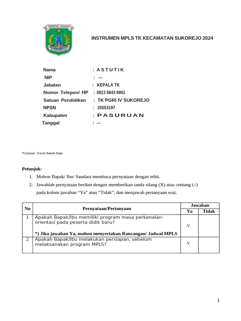 Instrumen Mpls TK Prigen 2024 | PDF