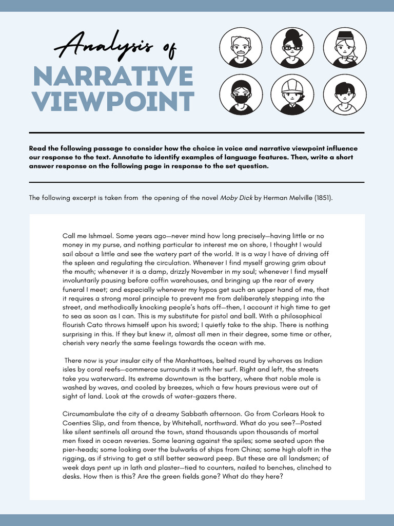 Analysing Narrative Viewpoint Digital and Printable Worksheet in White ...
