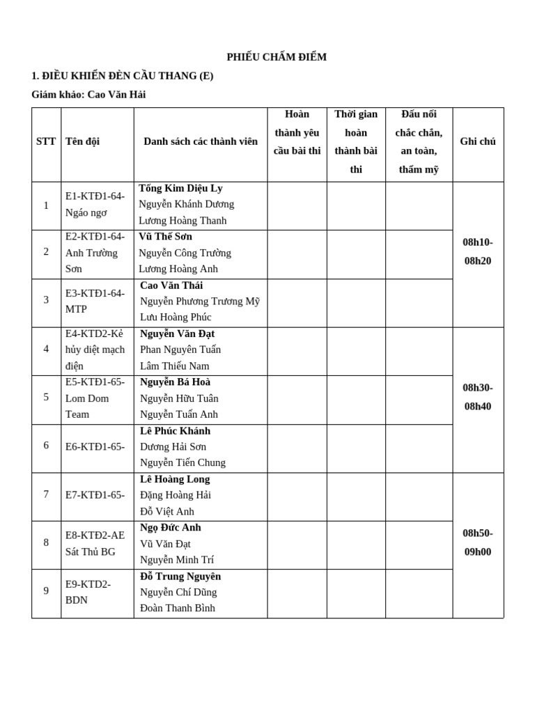 Phieu Cham Diem 1 | PDF