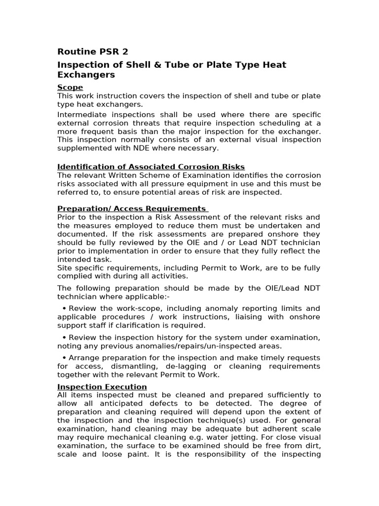 Inspection of Shell & Tube or Plate Type Heat Exchangers | PDF ...