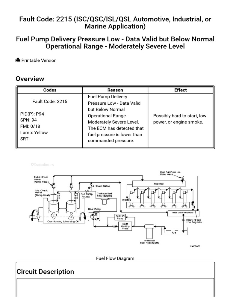 Fuel Pump Delivery Pressure Low - Data Valid But Below Normal ...