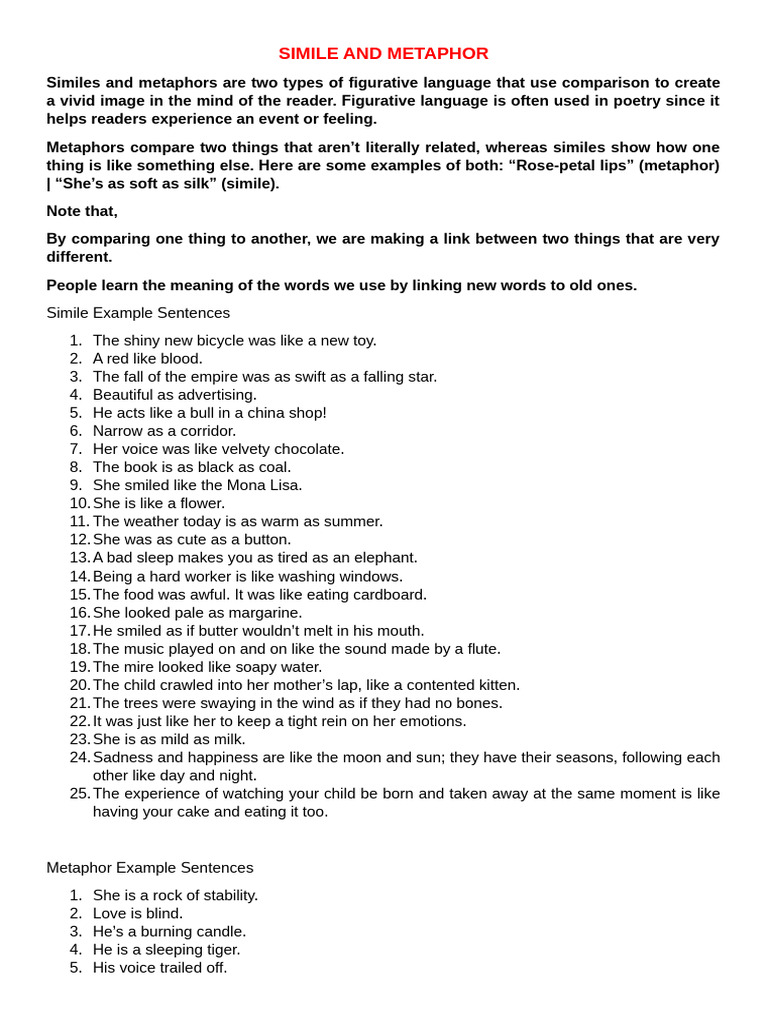 SIMILE AND METAPHOR | PDF | Cats | Metaphor