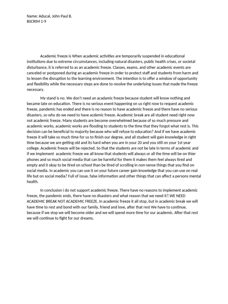 Academic Freeze Is When Academic Activities Are Temporarily Suspended ...
