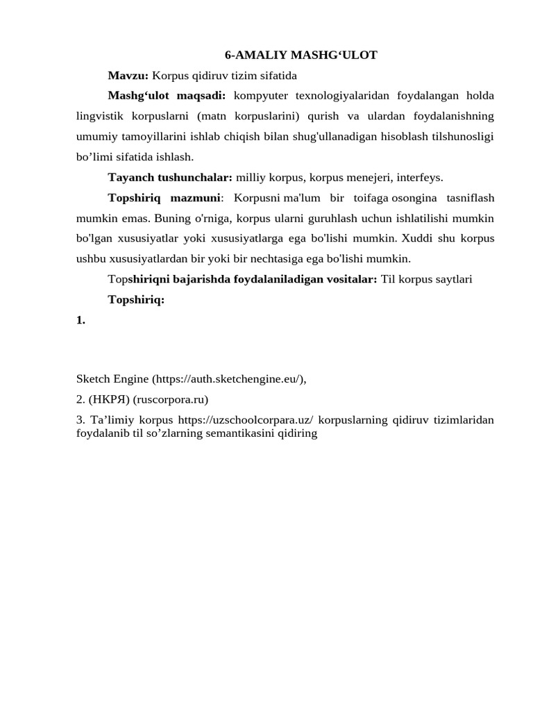Amaliy Mashg'Ulot 6 | PDF Amaliy Mashg'Ulot 6 | PDF