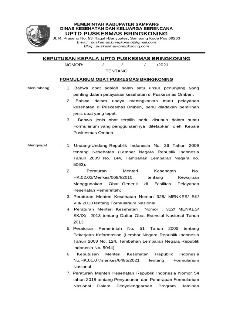 SK & Lampiran Formularium Omben 2021 | PDF