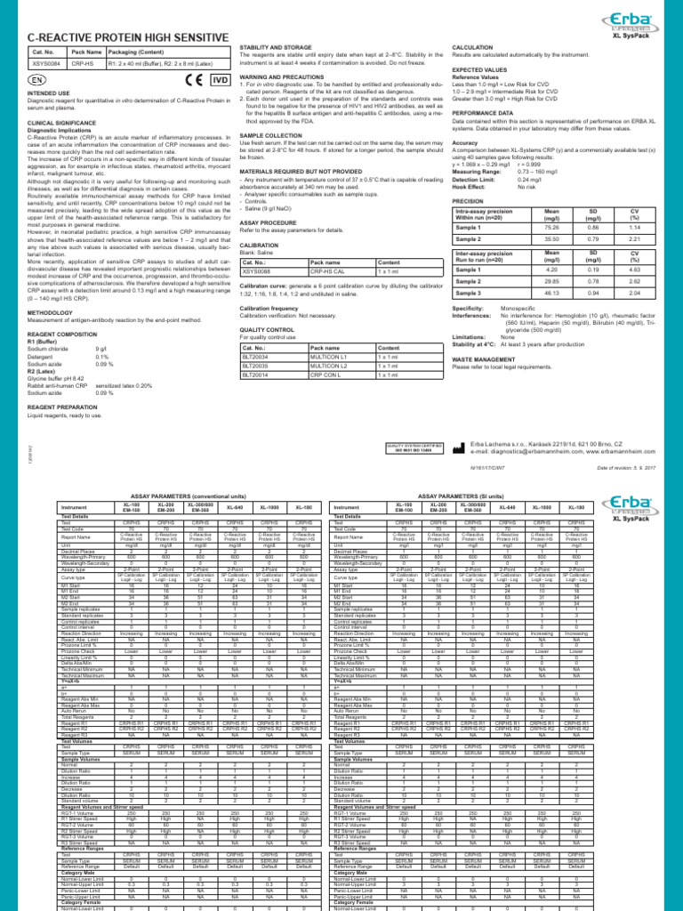 Crp-hs Xsys0084 c | PDF | C Reactive Protein | Diseases And Disorders
