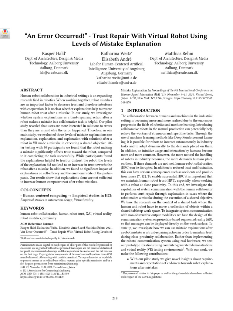 "An Error Occurred!" - Trust Repair With Virtual Robot Using Levels of ...