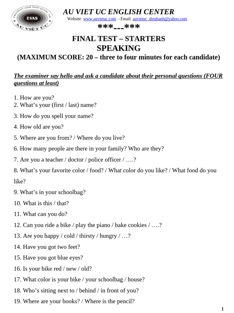 Speaking - Starters | PDF | Language Arts & Discipline