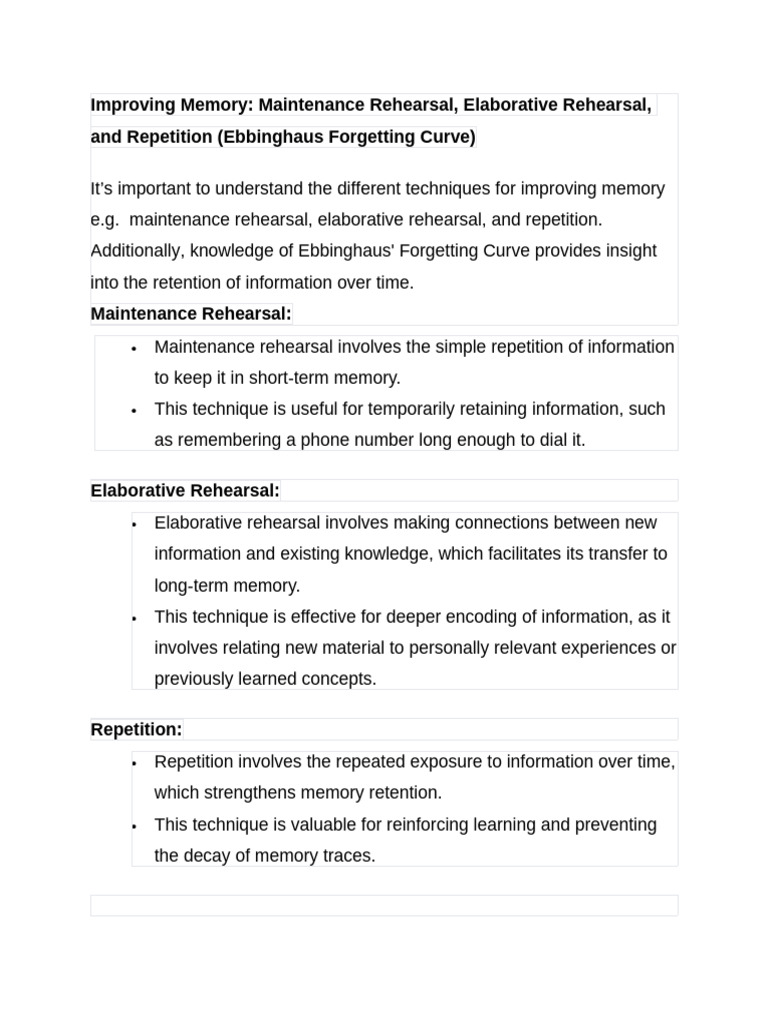 Improving Memory Notes | PDF
