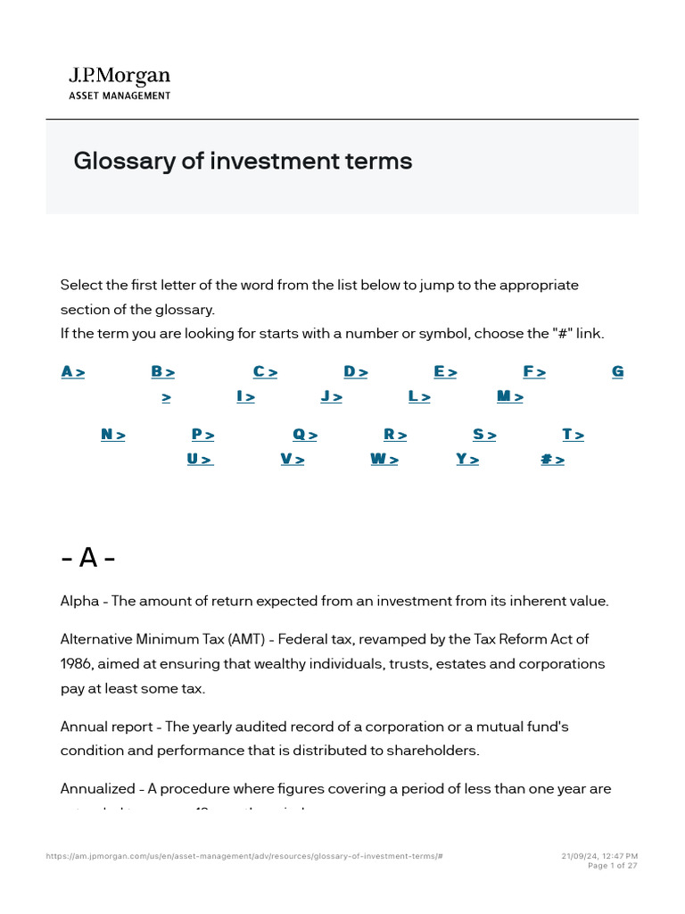 Investment Glossary Guide | PDF | Investment Fund | Investing