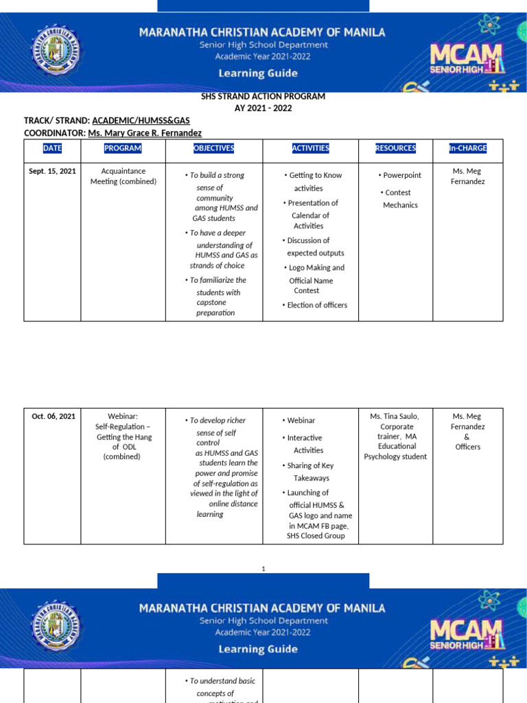 SHS HUMSS & GAS ACTION PROGRAM | PDF | Human Communication | Learning