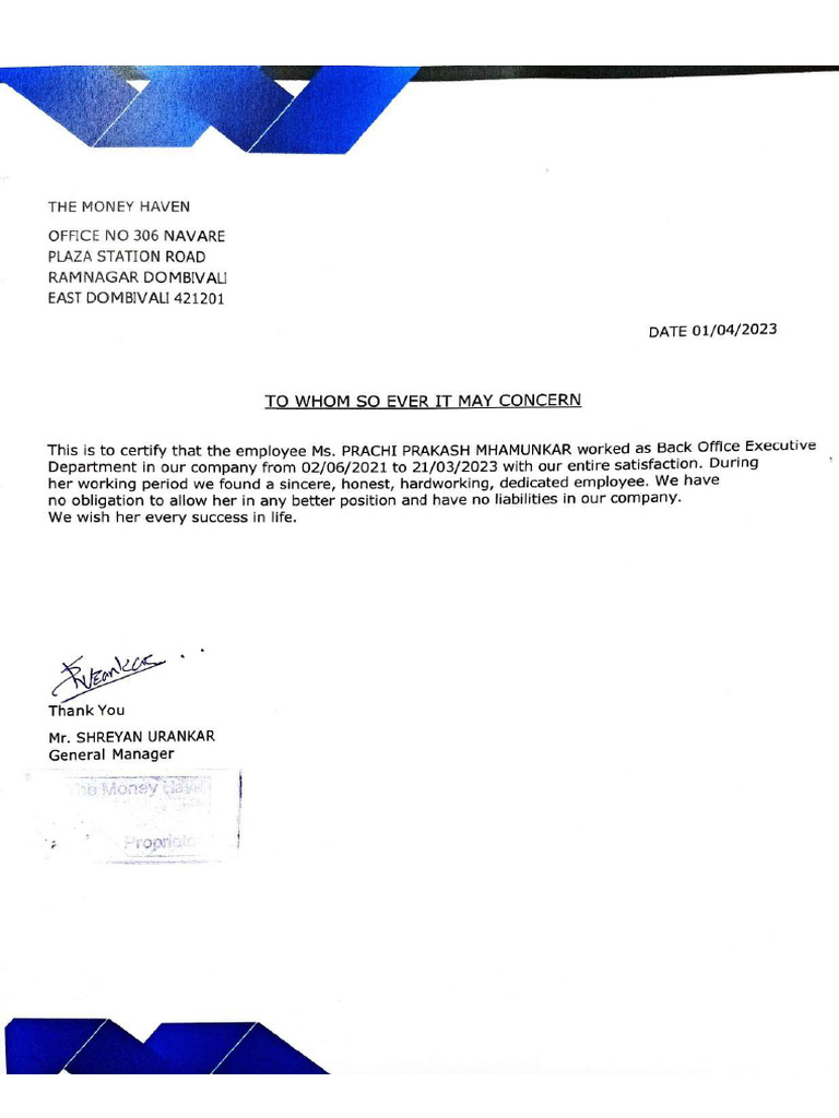 Experience Letter | PDF