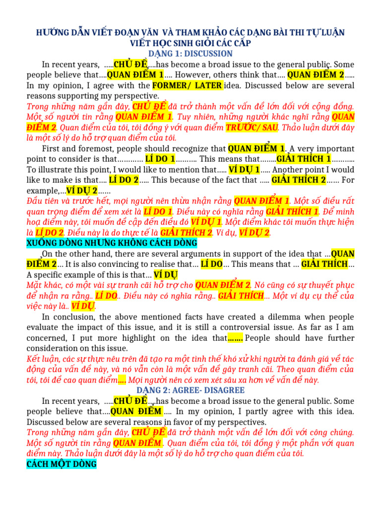 Huong Dan Viet Luan Va Tham Khao Cac Dang Bai Thi Tu Luan Viet Hoc Sinh Gioi Cac Cap | PDF