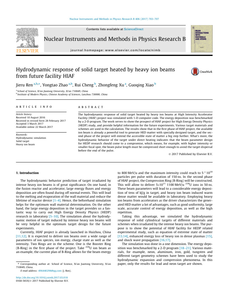 Hydrodynamic Response of Solid Ta 2017 Nuclear Instruments and Methods ...