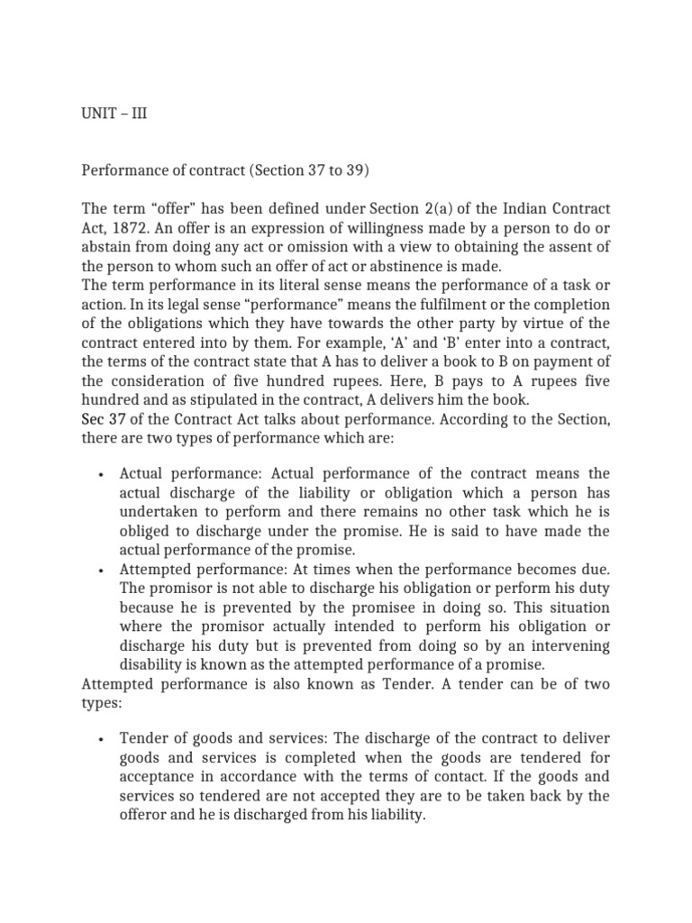 Contract Unit - III | PDF | Offer And Acceptance | Lawsuit