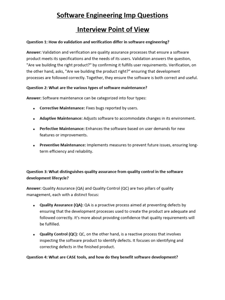 Software Engineering Imp Questions Interview Point of View | PDF ...