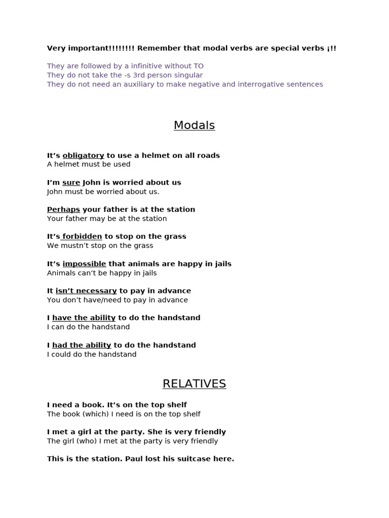 Modals & Relatives | PDF | Language Arts & Discipline | Art