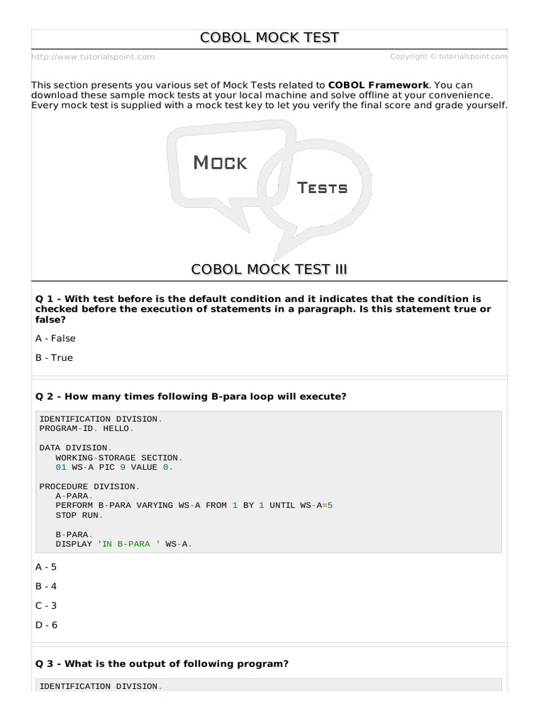 Cobol Mock Test III | PDF | Computer File | Software Cobol Mock Test III | PDF | Computer File | Software