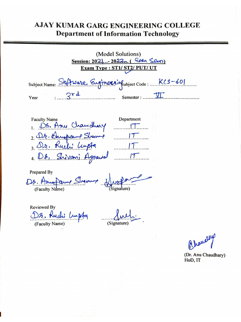 Software Engineering KCS-601 ST-2 Sol Even 21-22 | PDF