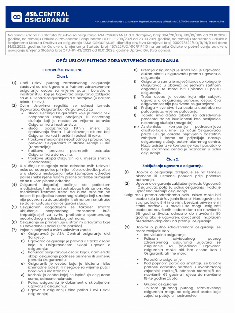 Opci Uslovi Za Putno Zdravstveno Osiguranje | PDF