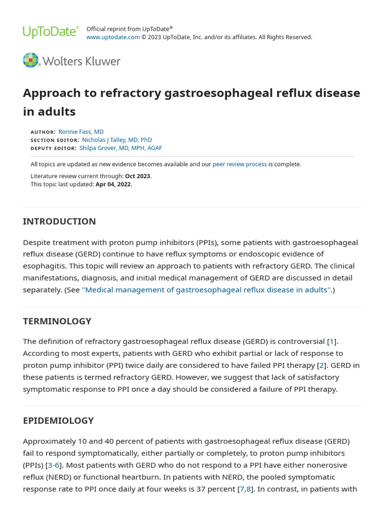 Approach To Refractory Gastroesophageal Reflux Disease in Adults | PDF | Gastroesophageal Reflux ...