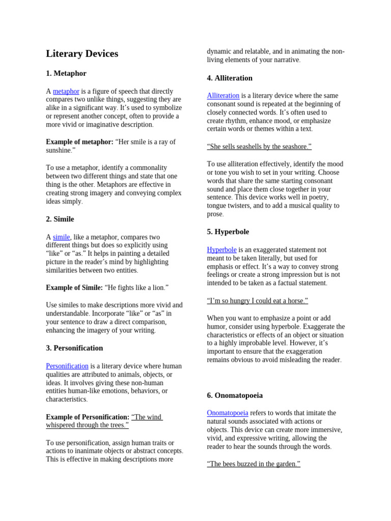 Literary Devices | PDF | Narrative | Metaphor