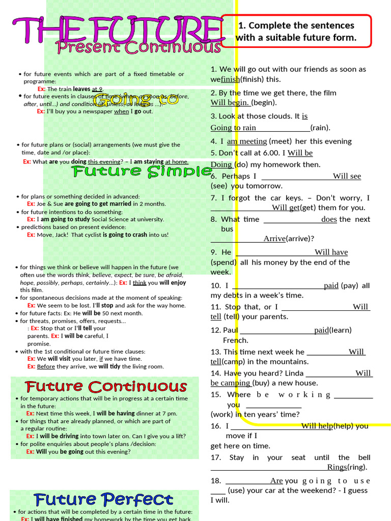 2 Future Tenses Worksheet | PDF