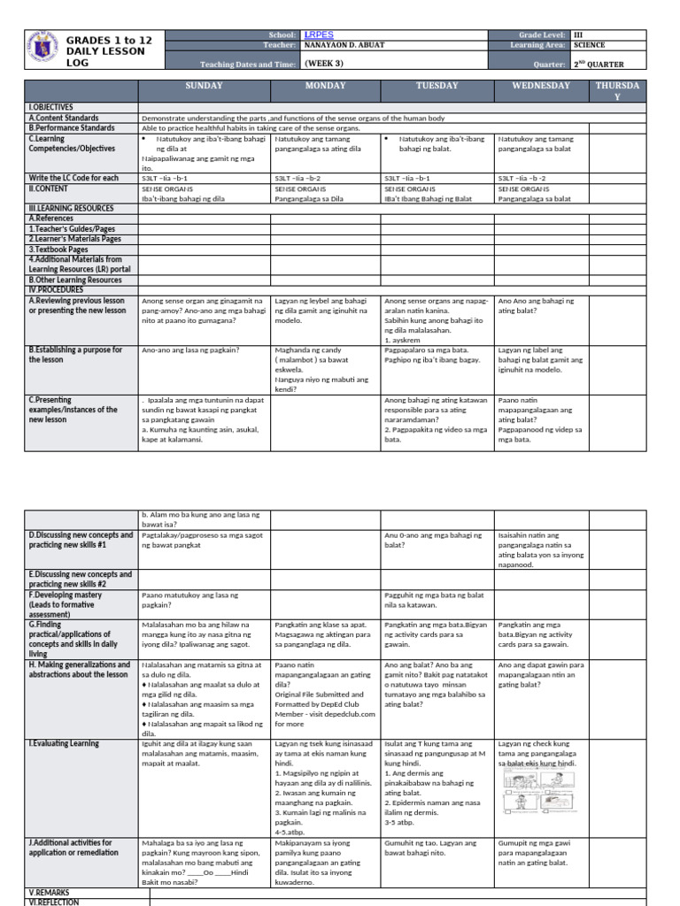 DLL - Science 3 - Q2 - W3 | PDF | Cognition | Behavior Modification