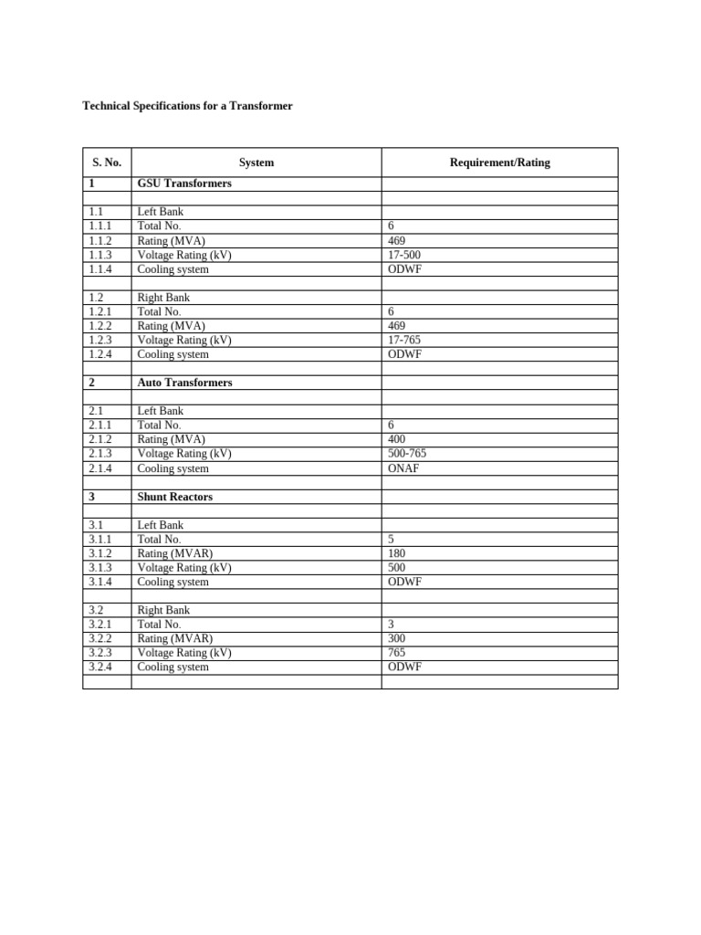 Specs Requirements For Transformers v1 | PDF