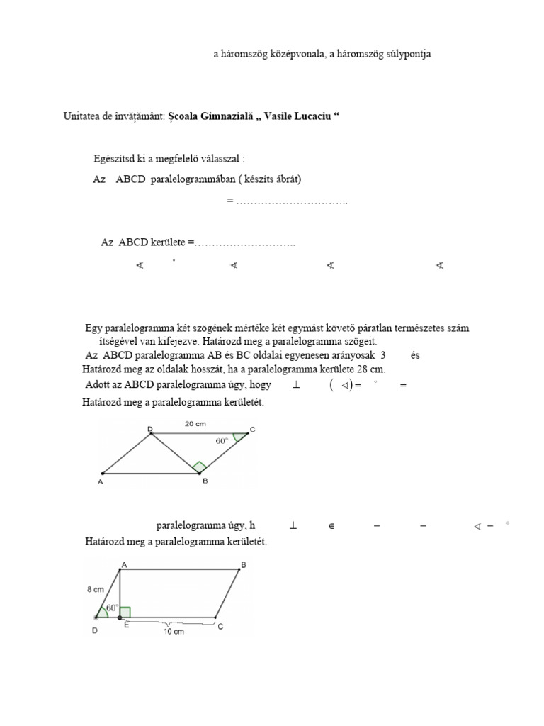 Paralelogramul Linia Mijlocie in Triunghi Centru de Greutate Cls Vii ...