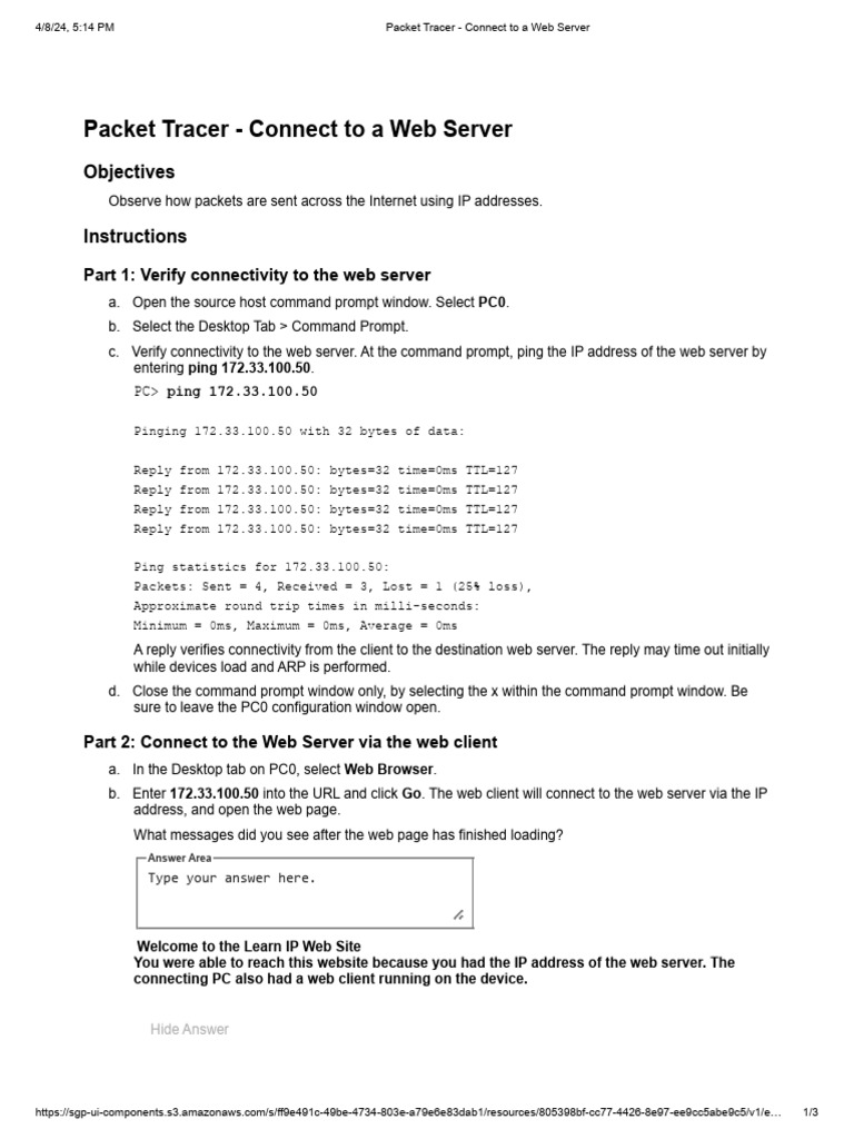 Packet Tracer - Connect to a Web Server | PDF | Networking | Internet & Web