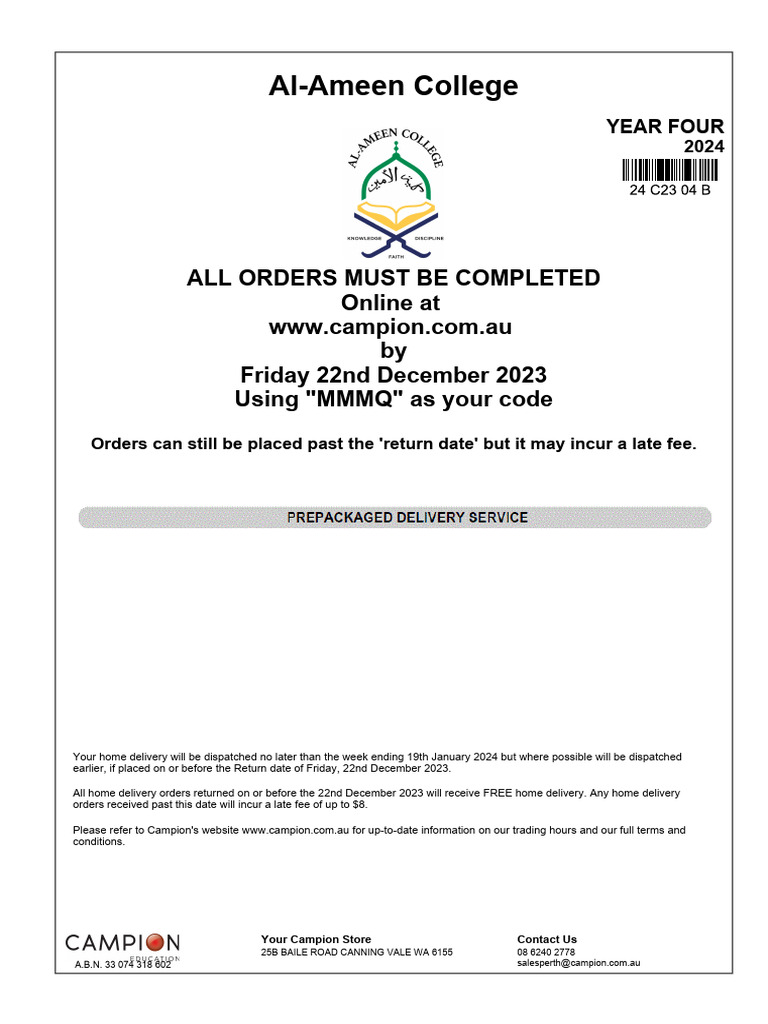 Al-Ameen College - Year 4 Final 2024 | PDF | Writing Implements | Stationery