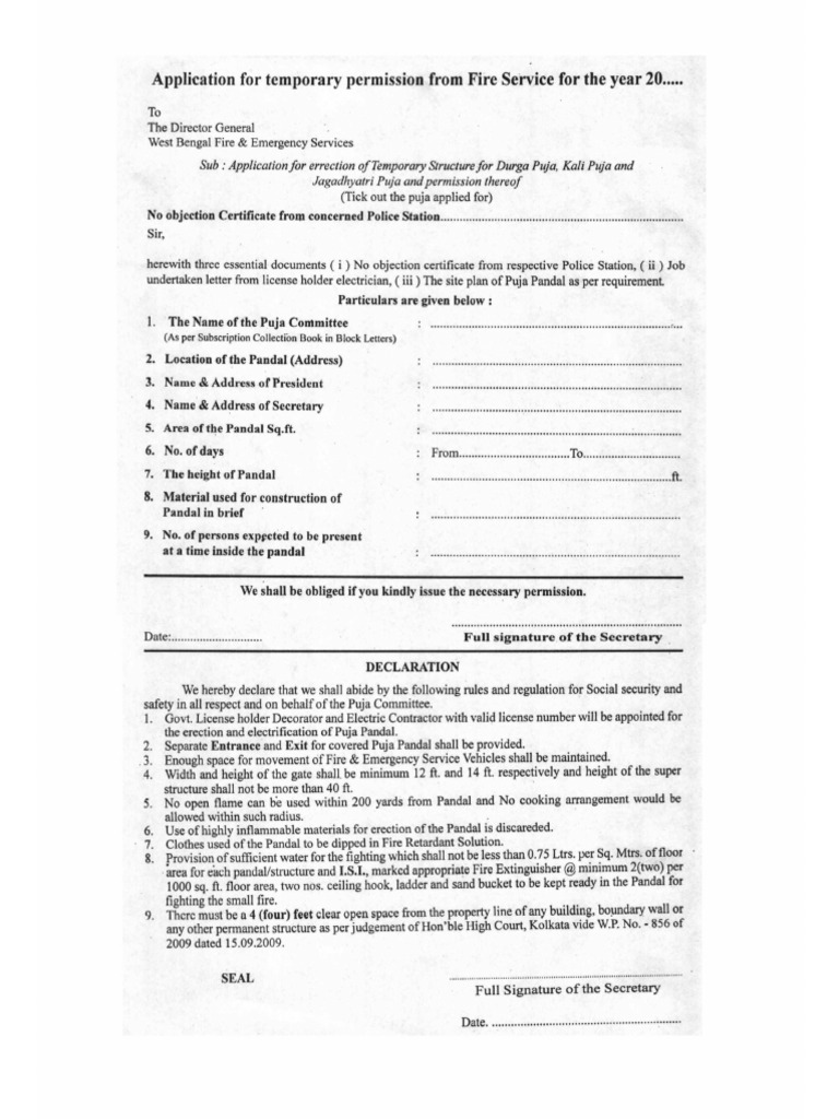 Temporary Permission From Fire Services | PDF
