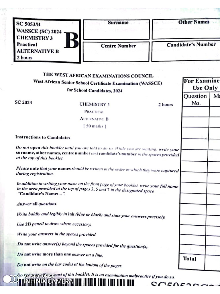 2024 WAEC Chemistry Practical Questions Alternative B | PDF