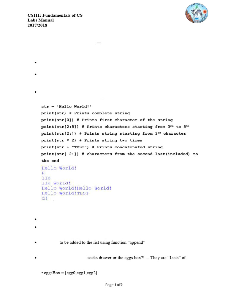 Cs111 2020 Lab11 Python Stringslists Pdf String Computer Science Software Development 4589