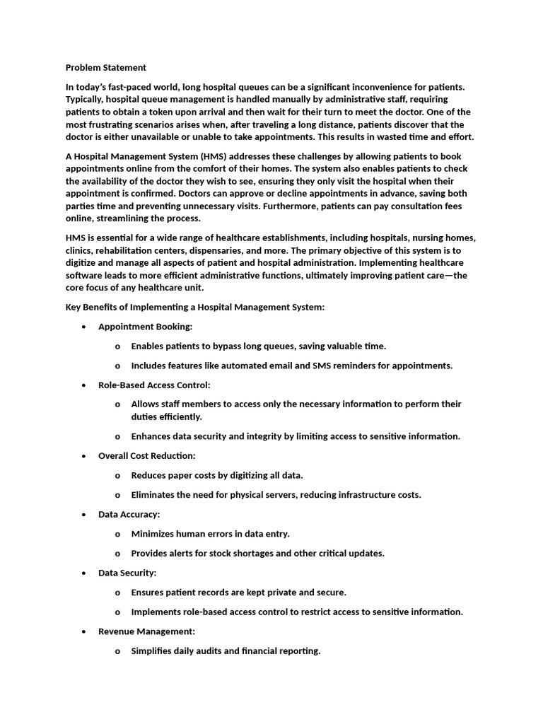 Hospital Management System | PDF | Hospital | Computer Network