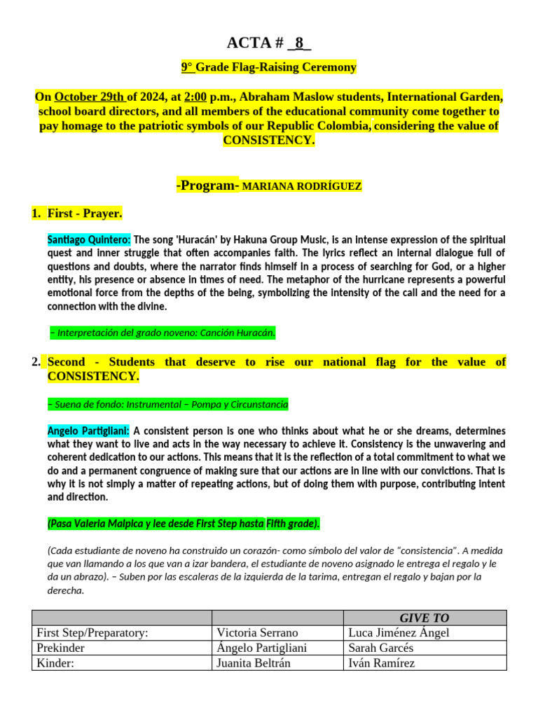 ACTA #8 IZADA DE OCTUBRE A CARGO DE 9° REALIZADA EL 29 DE OCTUBRE DE 2024 (Revisada) | PDF ...
