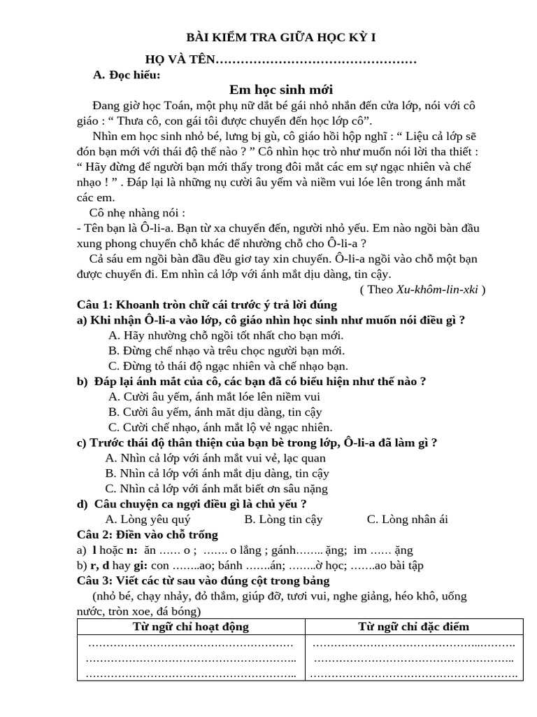 Đề 1 Tv Gk1 Lớp 2 Kn | PDF