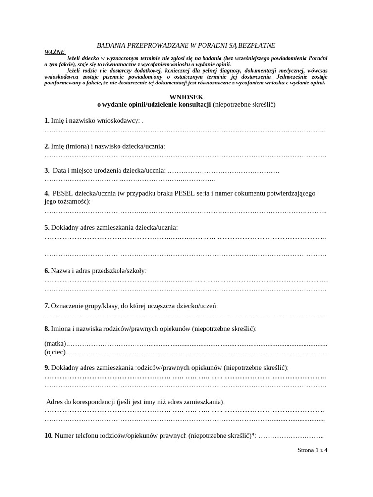 Wniosek o Wydanie Opinii Udzielenie Konsultacji 7 | PDF