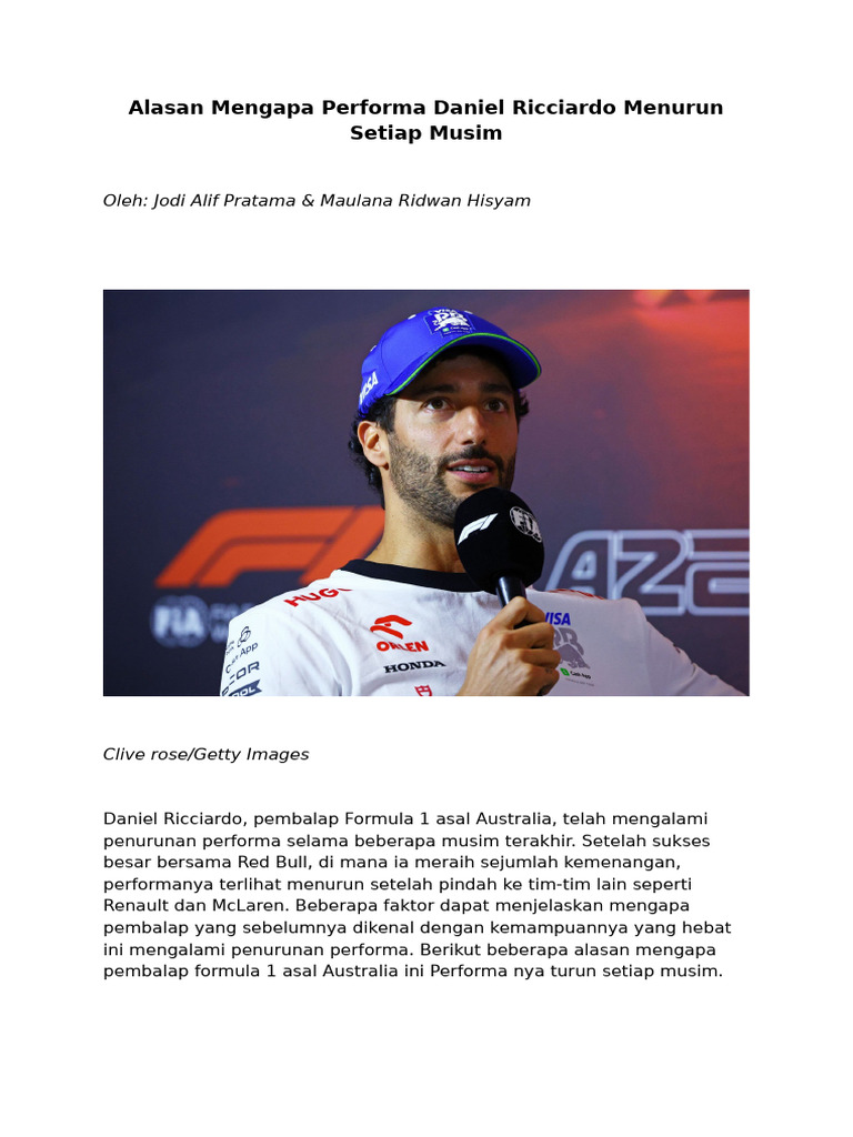 Jodi Alif P X417 M Ridwan Hisyam X314 Daniel Ricciardo | PDF ...