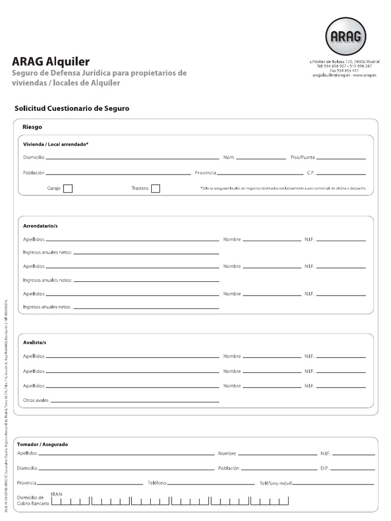 ARAG Solicitud Impago Alquiler | PDF