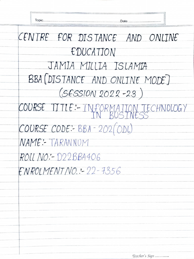 Information Technology In Business Bba 202 Odl Pdf