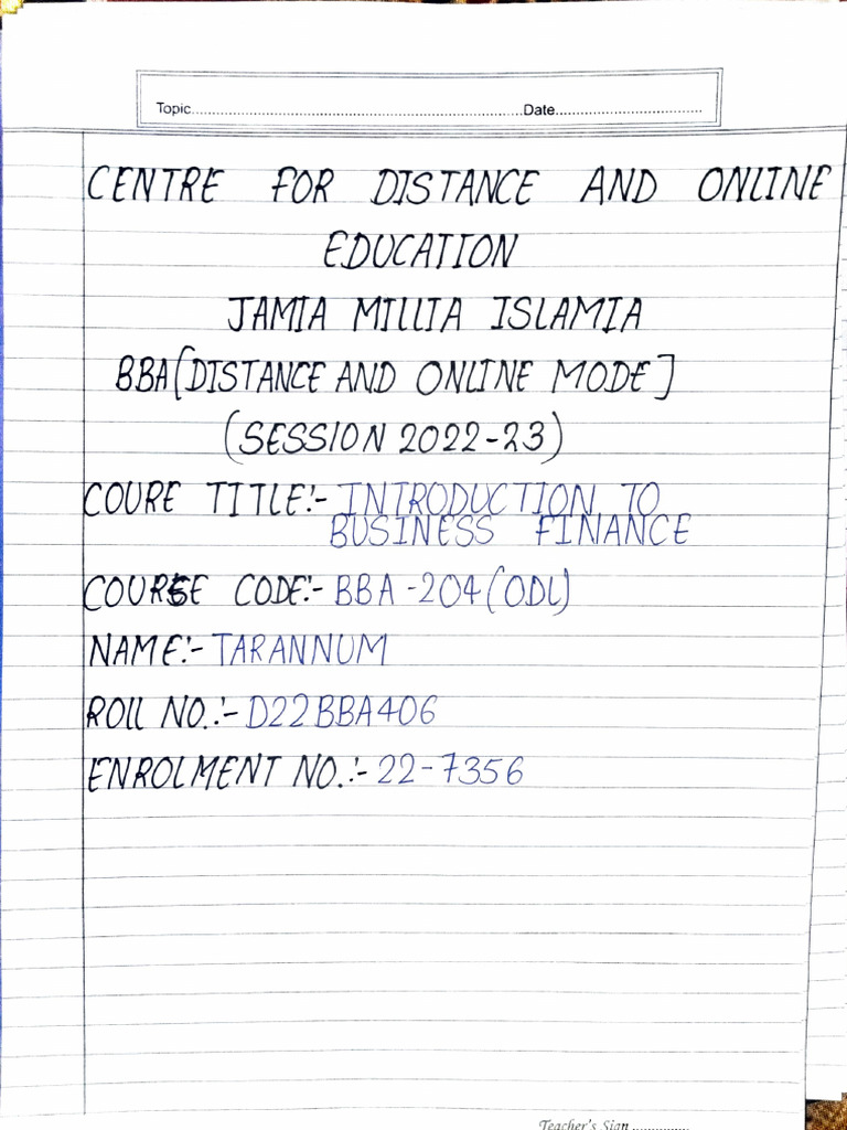 Introduction To Business Finance BBA-204 (ODL) | PDF | Technology ...
