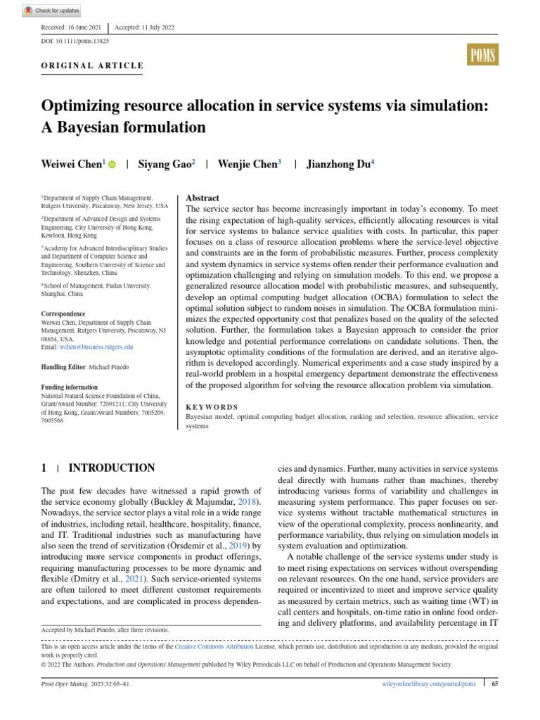 Chen 等 - 2023 - Optimizing resource allocation in service systems via simulation A Bayesian ...