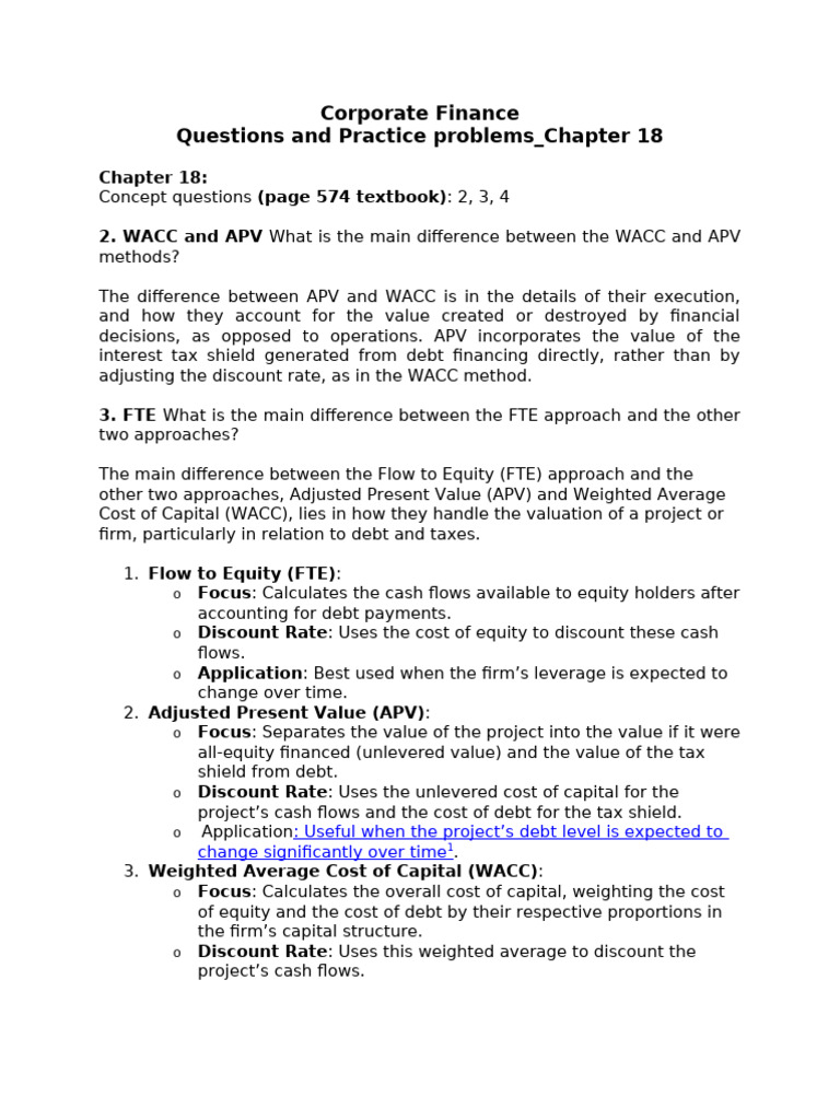 Chap 18 CF_Questions and Practice problems | PDF | Cost Of Capital | Net Present Value