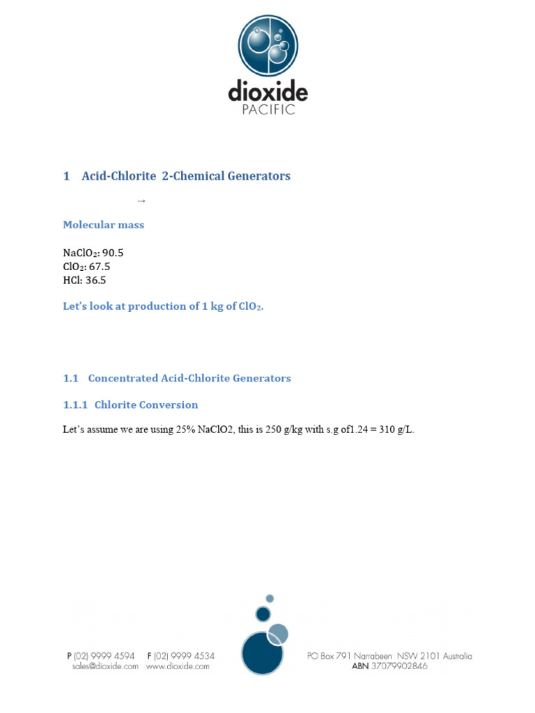 Discussion On Chlorite Conversion For Acid-Chlorite Chlorine Dioxide Generators | PDF ...
