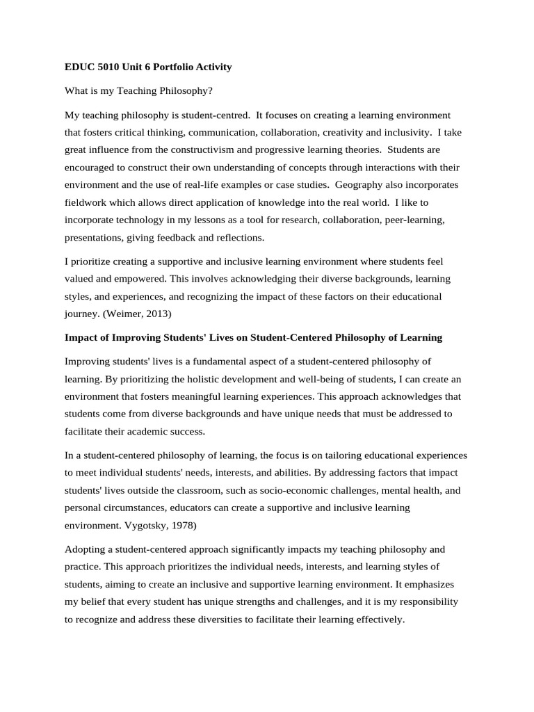 EDUC 5010 Unit 6 Portfolio Activity | PDF | Learning | Differentiated ...