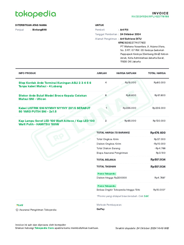 Nota Lampu Sorot DLL PPDT 109 RMK | PDF